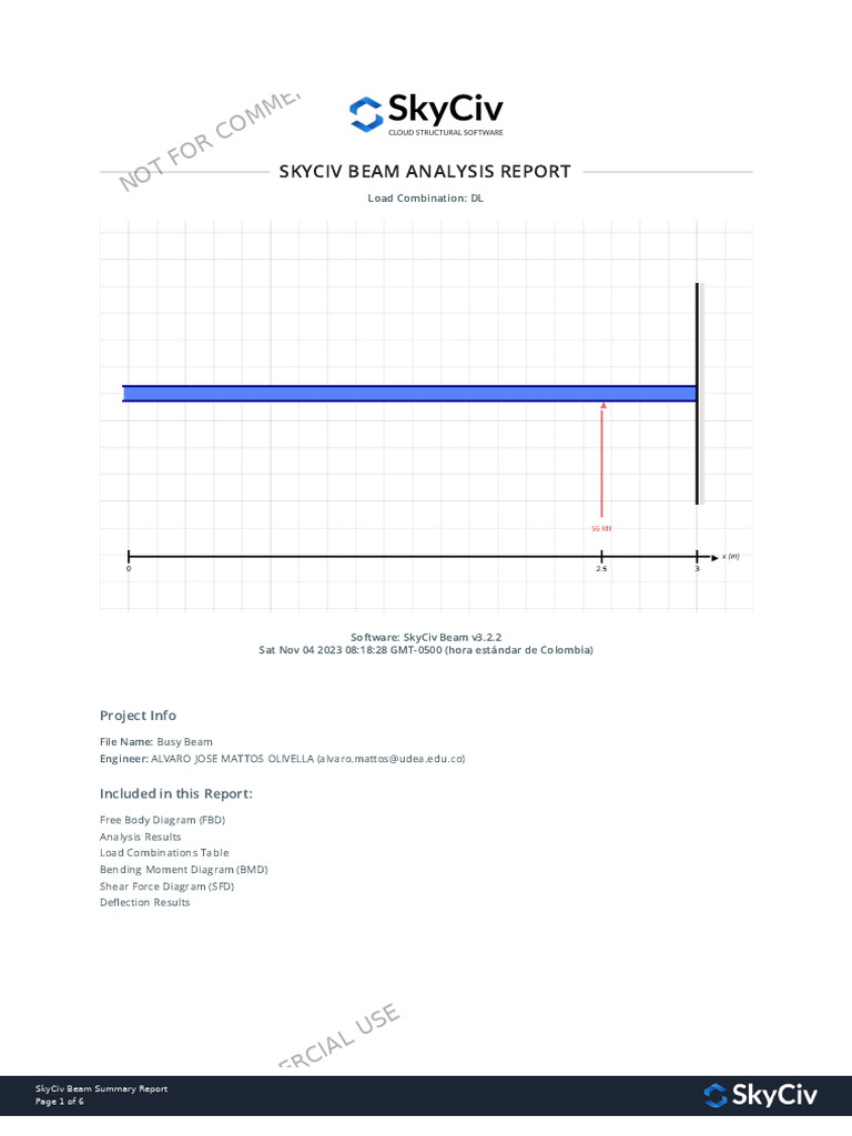 SkyCiv Beam Summary Report - a3xX8HloHyjwNSQGHsNt6I5954XQ74fN | PDF | Beam (Structure) | Bending