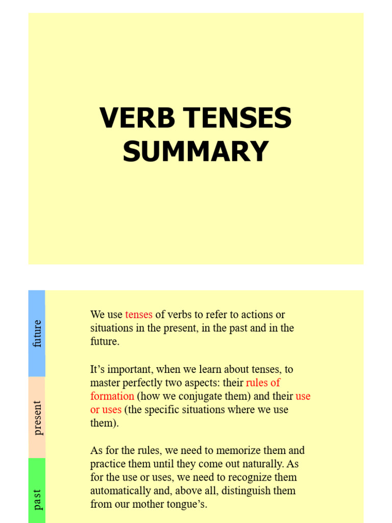 Tenses Summary 4 Eso NB | Download Free PDF | Grammatical Tense | Verb