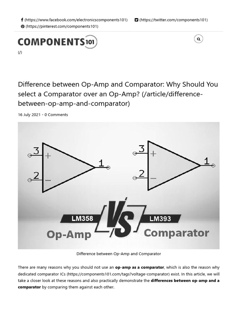Difference Between Op-Amp and Comparator | PDF | Operational Amplifier | Electronic Engineering