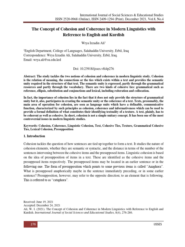 The Concept of Cohesion and Coherence in Modern Linguistics With ...