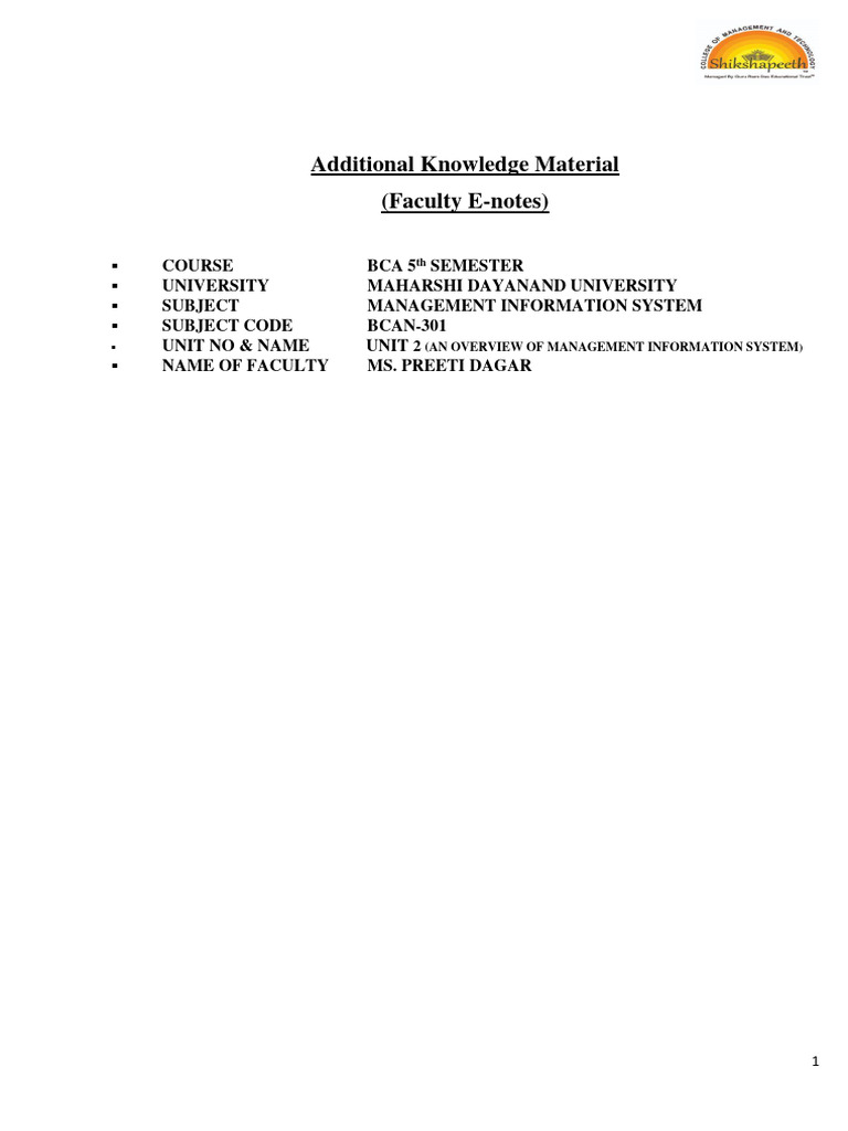 Unit-Ii Mis | PDF | Information | Management Information System