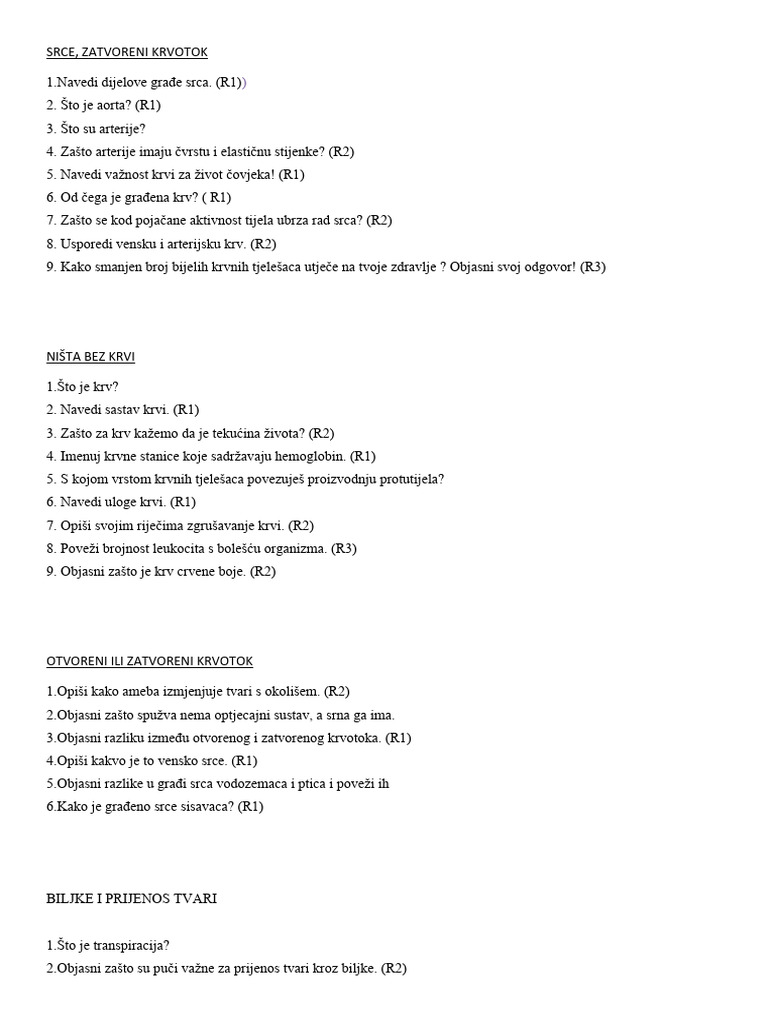 7r Pitanja Kako Tvari Putuju Kroz Razlicite Organizme Bio 7 | PDF