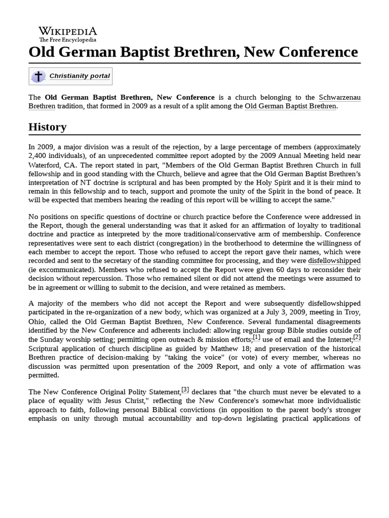 Old German Baptist Brethren Split | PDF | Religious Organizations ...