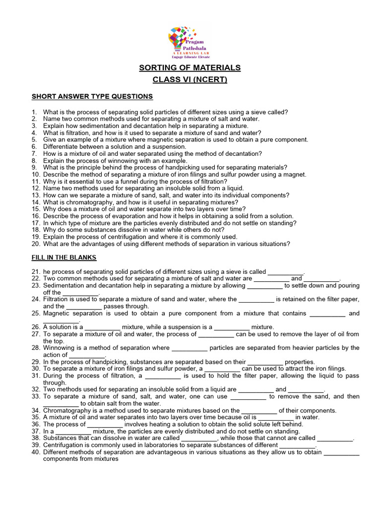 Sorting of Materials Class 6th | PDF | Mixture | Filtration
