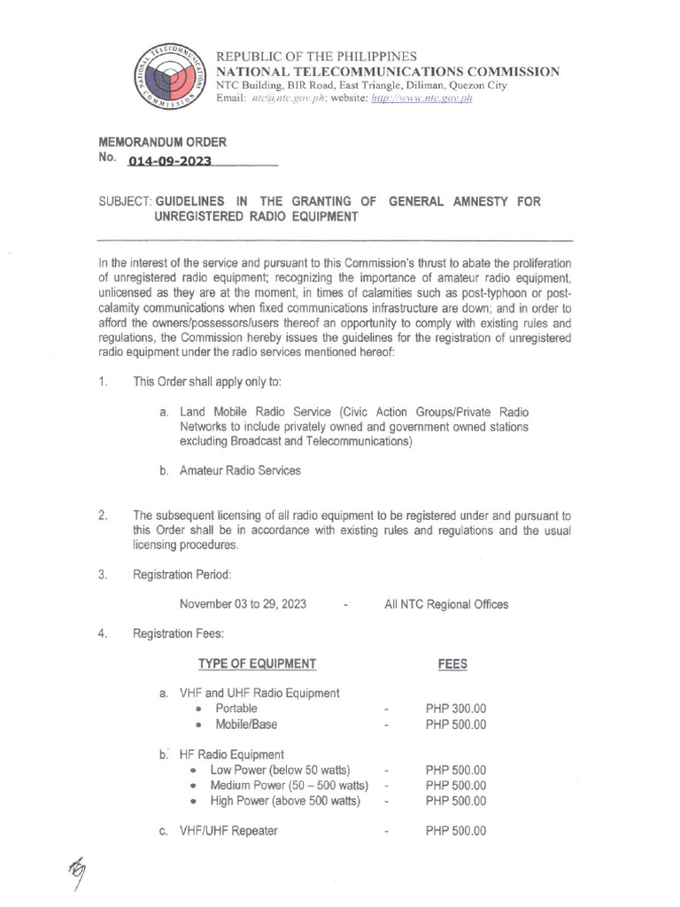 Memorandum Order No. 014-09-2023 | PDF | Radio Technology | Broadcasting