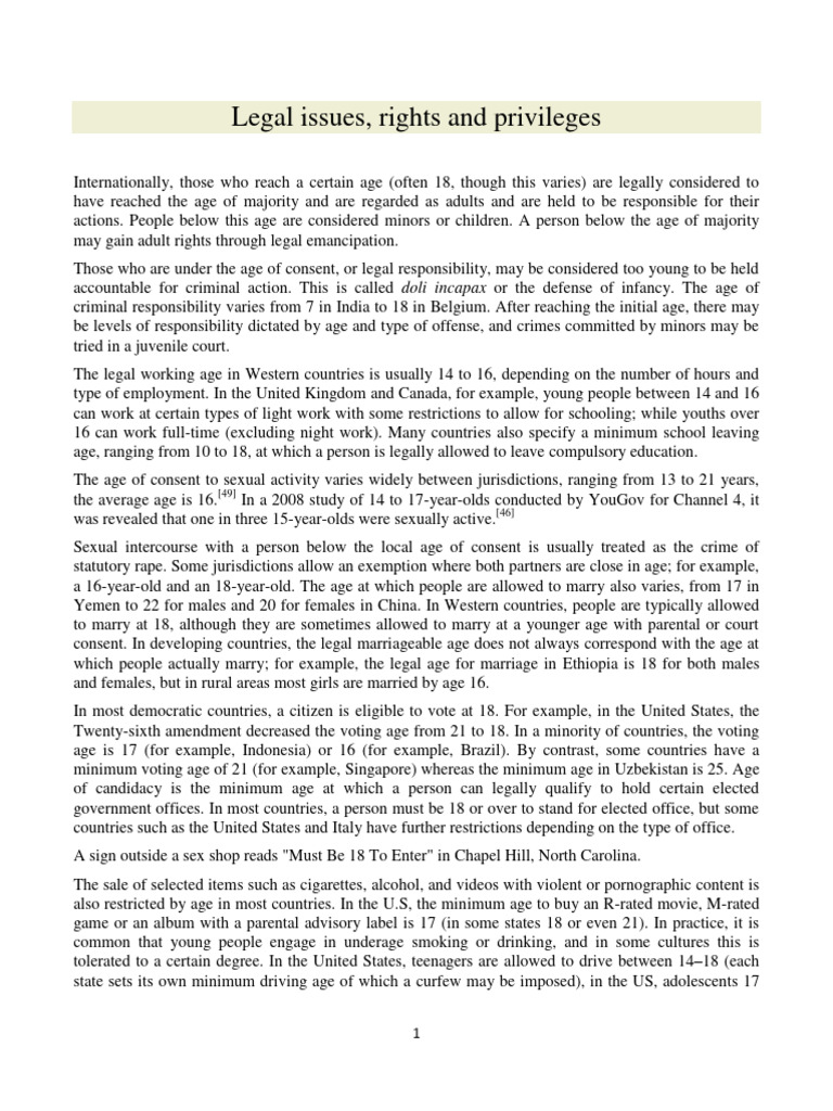 4.4 Legal Issues Rights and Privileges | PDF | Minor (Law) | Ageing