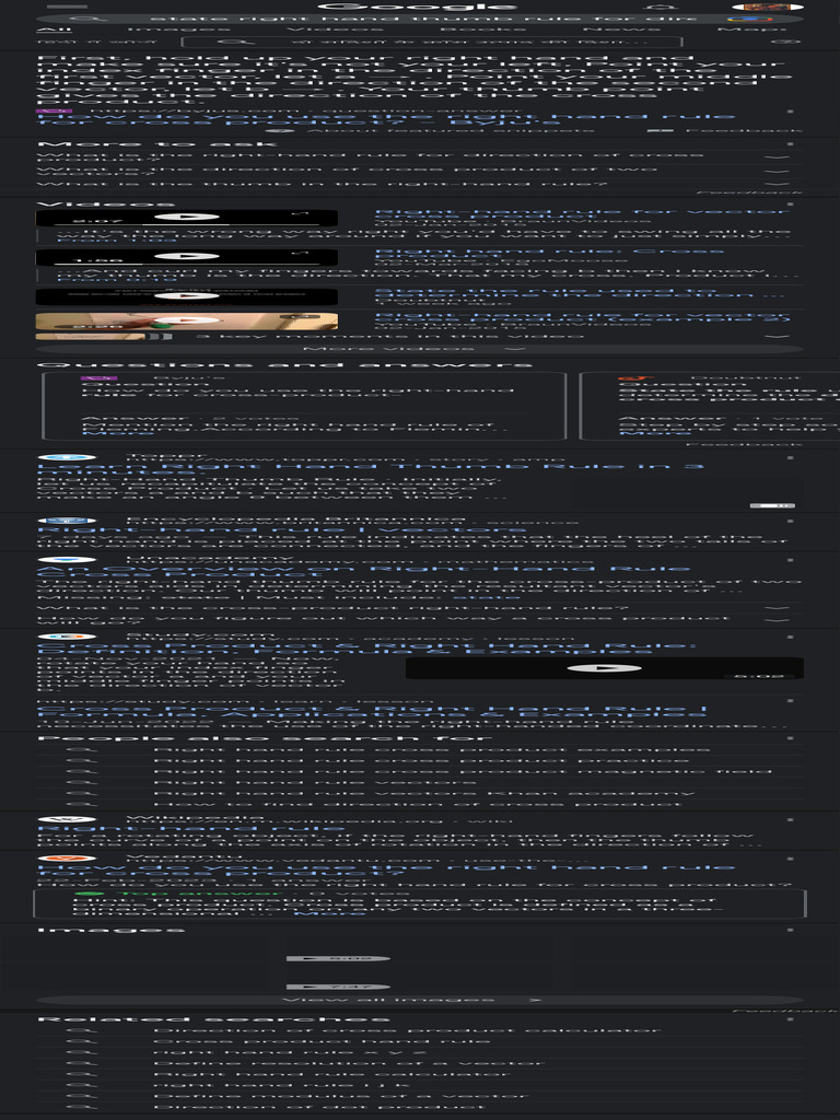 State Right Hand Thumb Rule For Direction of Cross Product of Two ...