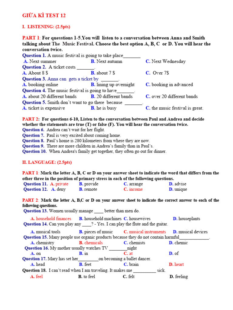 Gi A Kì Test 12 | PDF | Greenhouse Effect | Blues