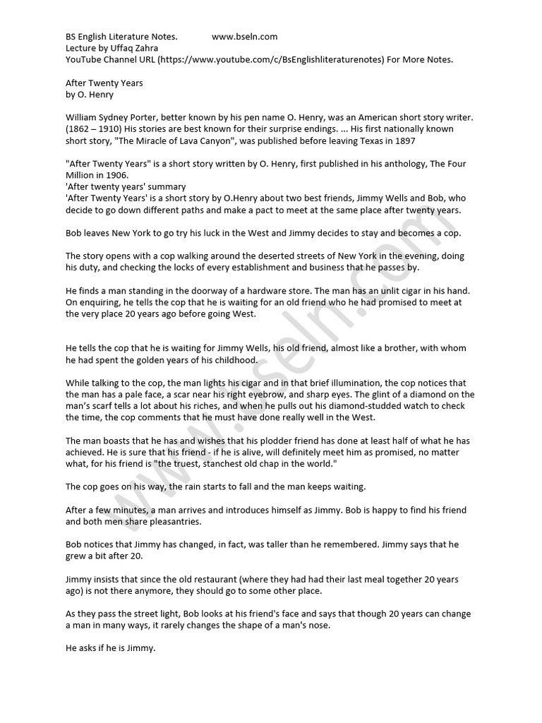 After 20 Years | PDF | Narration | O. Henry