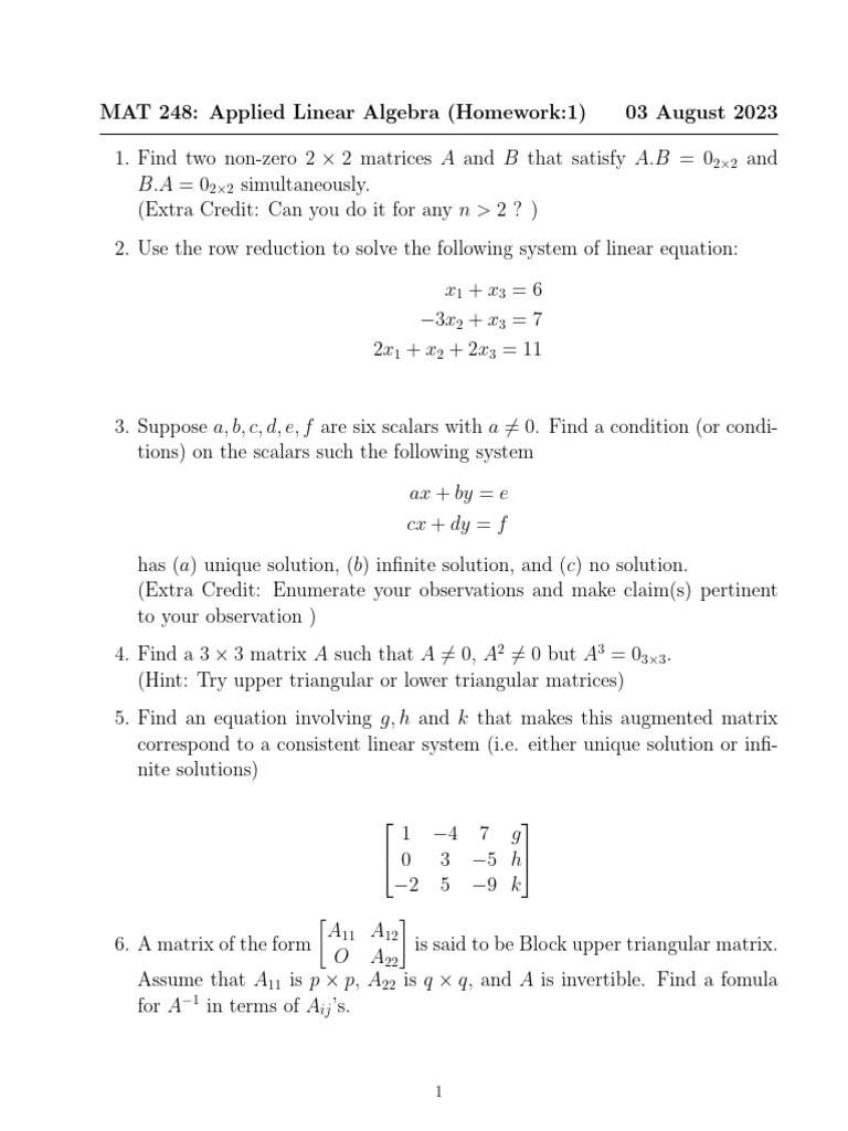 Homework 1 | PDF | Matrix (Mathematics) | Mathematical Relations