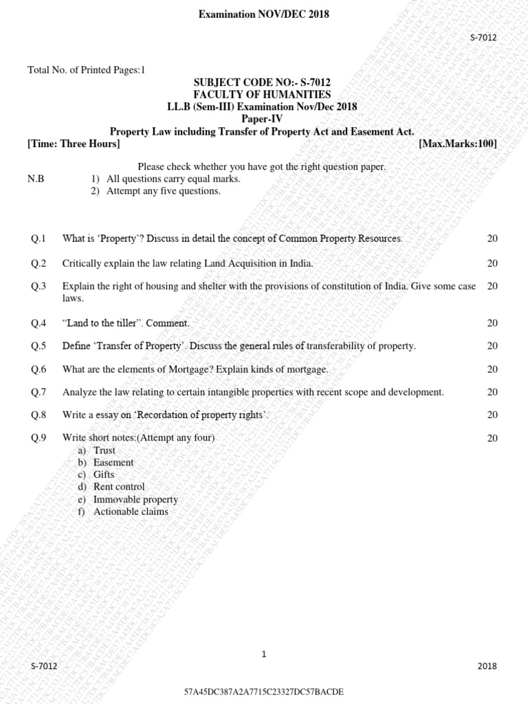 Property Law Including Transfer of Property Act and Easement | PDF ...