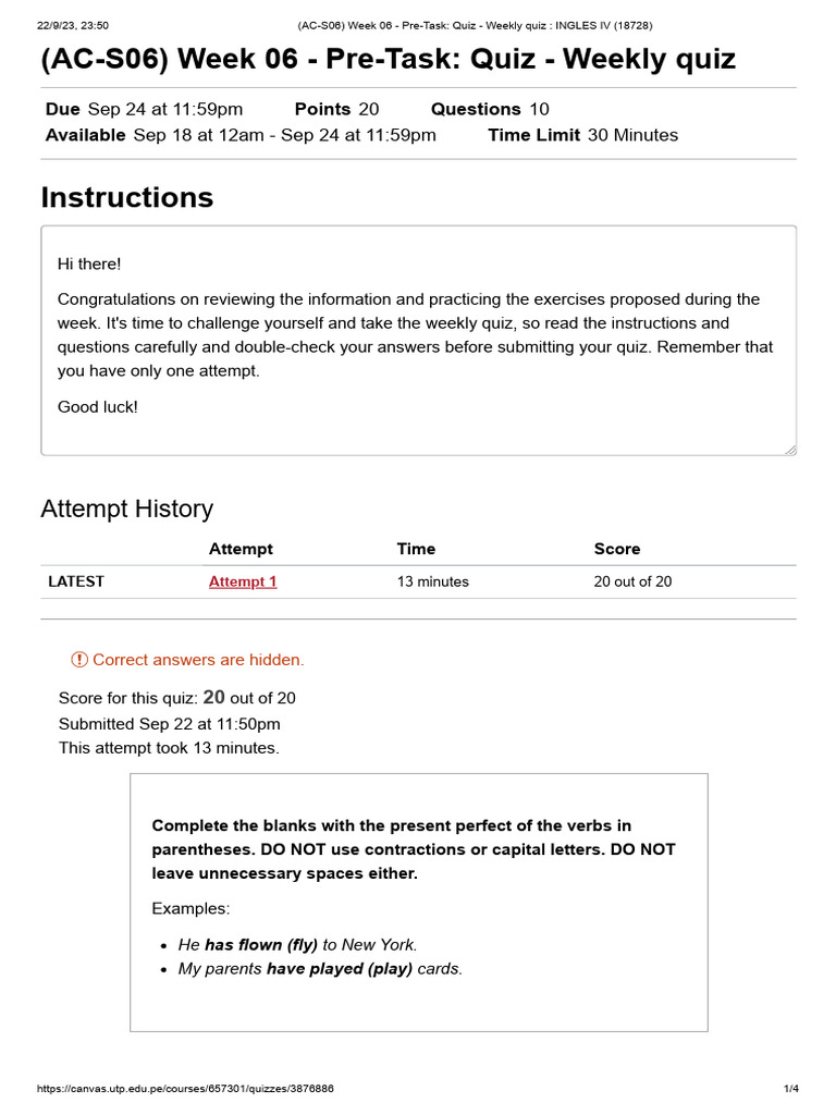 Week 06 English IV Quiz Instructions | PDF