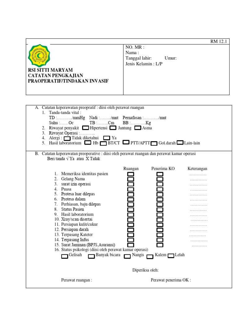 Form Askep Perioperatif KM Bedah | PDF