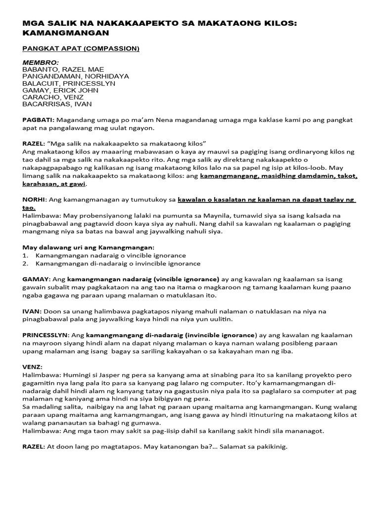 Mga Salik Na Nakakaapekto Sa Makataong Kilos | PDF