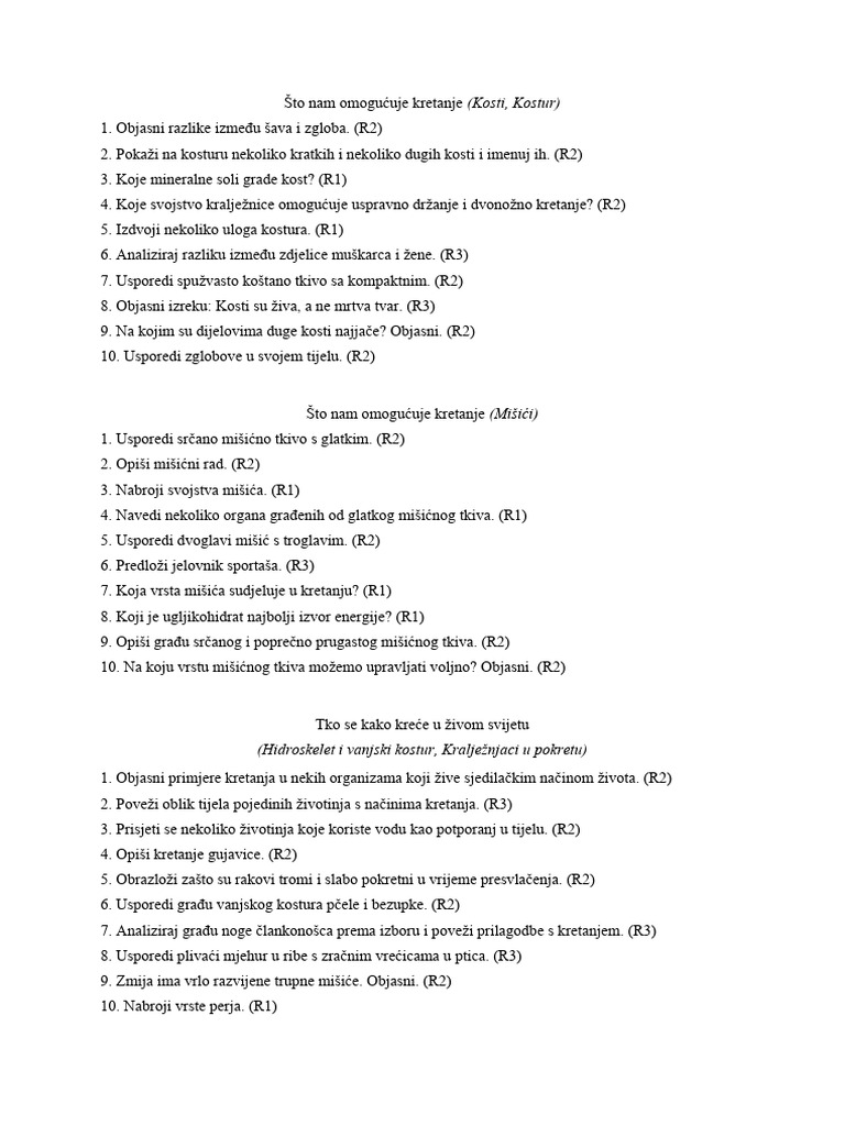 7r Pitanja RAZLICITI NACINI KRETANJA ZIVIH BICA | PDF