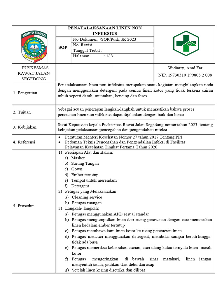 5.5.3 A.11 Sop Linen Non Infeksius | PDF