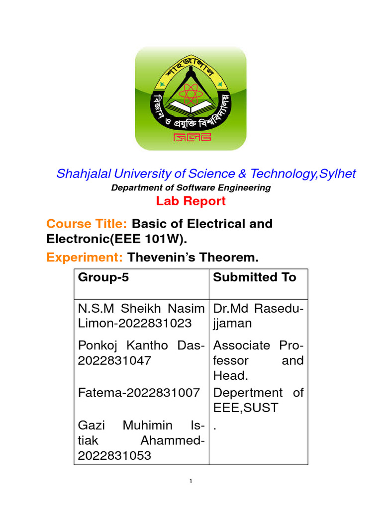 EEE Lab Report | PDF | Electrical Network | Voltage