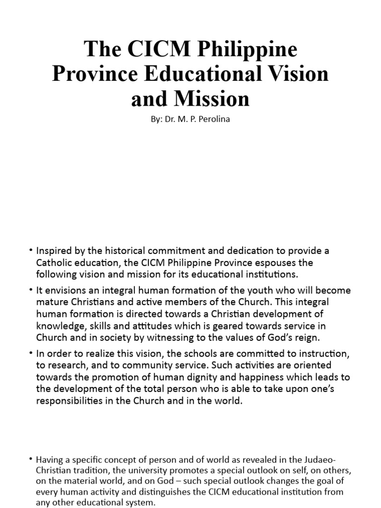 CICM Educational Vision & Mission | PDF | Catholic Church | Faith