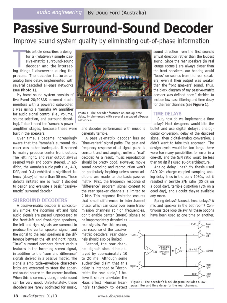 Doug - Ford - Passive Surround-Sound Decoder | PDF | Operational Amplifier | Distortion