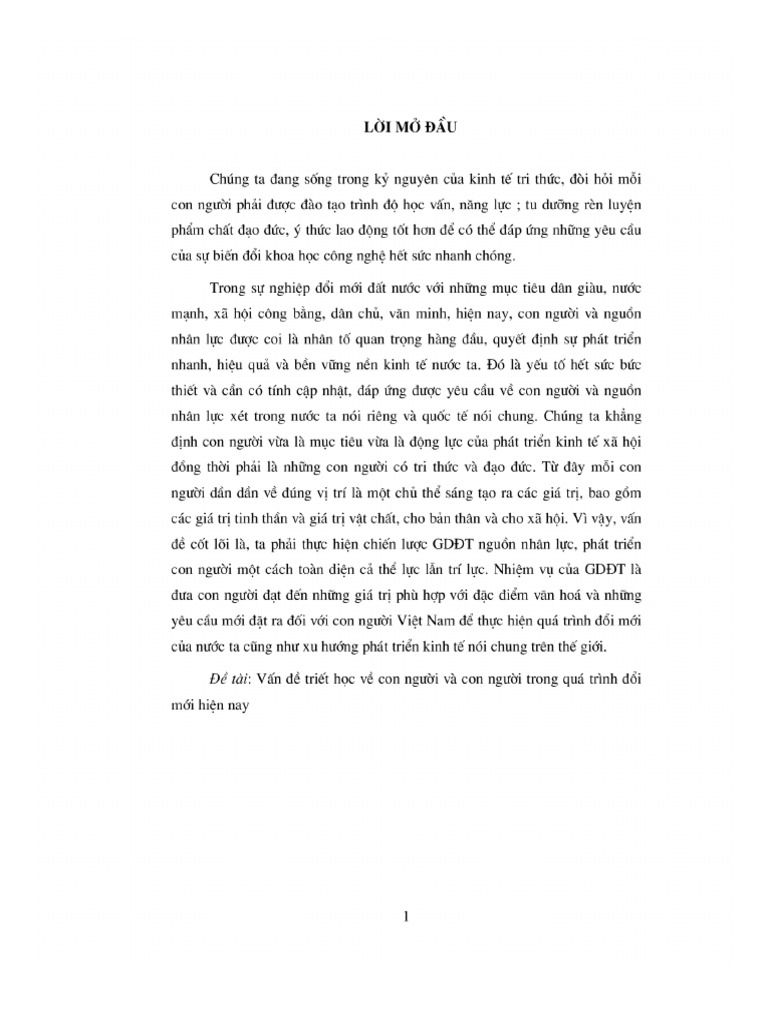 Tieu Luan Triet Hoc Van de Triet Hoc Ve Con Nguoi Va Con Nguoi Trong Qua Trinh D | PDF