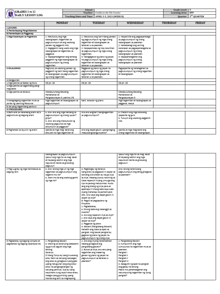 DLL - Epp 5 - Q3 - W8 | PDF