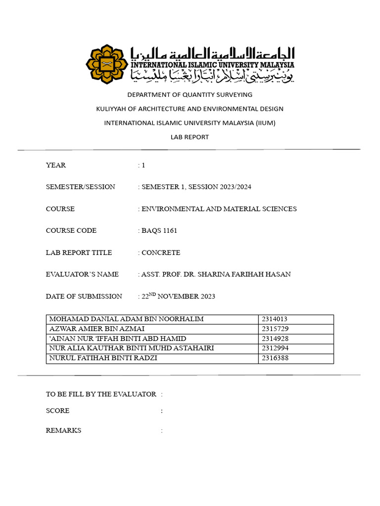 Lab Report Slump Test | PDF | Concrete | Secondary Sector Of The Economy