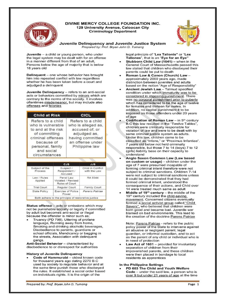 CRIMINOLOGY SOCIOLOGY 5 - Juvenile Delinquency and Juvenile Justice ... CRIMINOLOGY SOCIOLOGY 5 - Juvenile Delinquency and Juvenile Justice ...