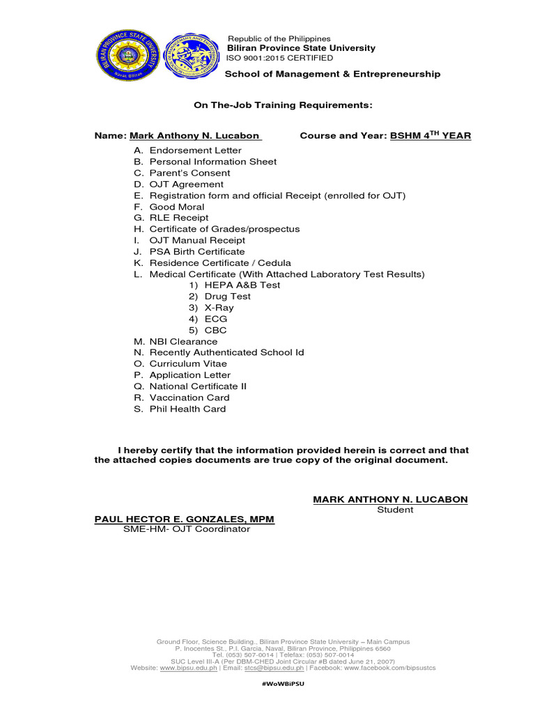 OJT Table of Contents FINAL | PDF