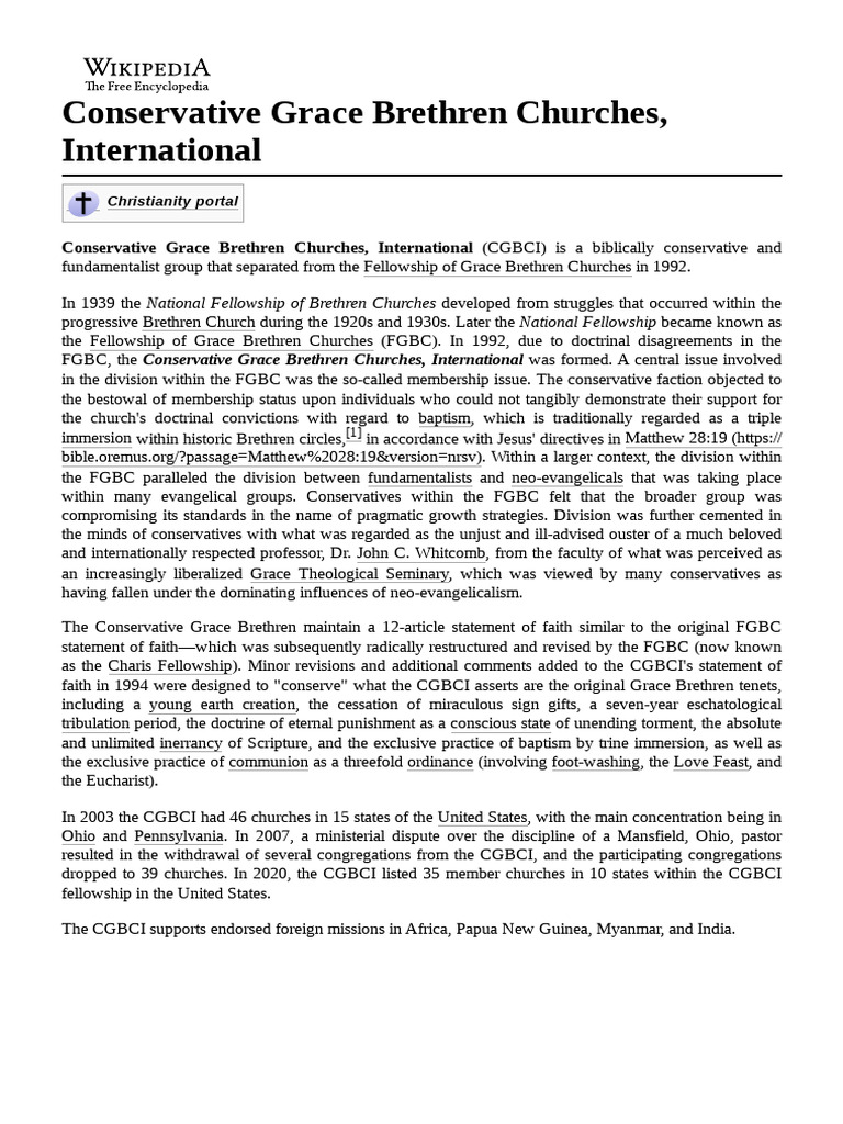 Conservative Grace Brethren Churches, International | PDF | Peace ...