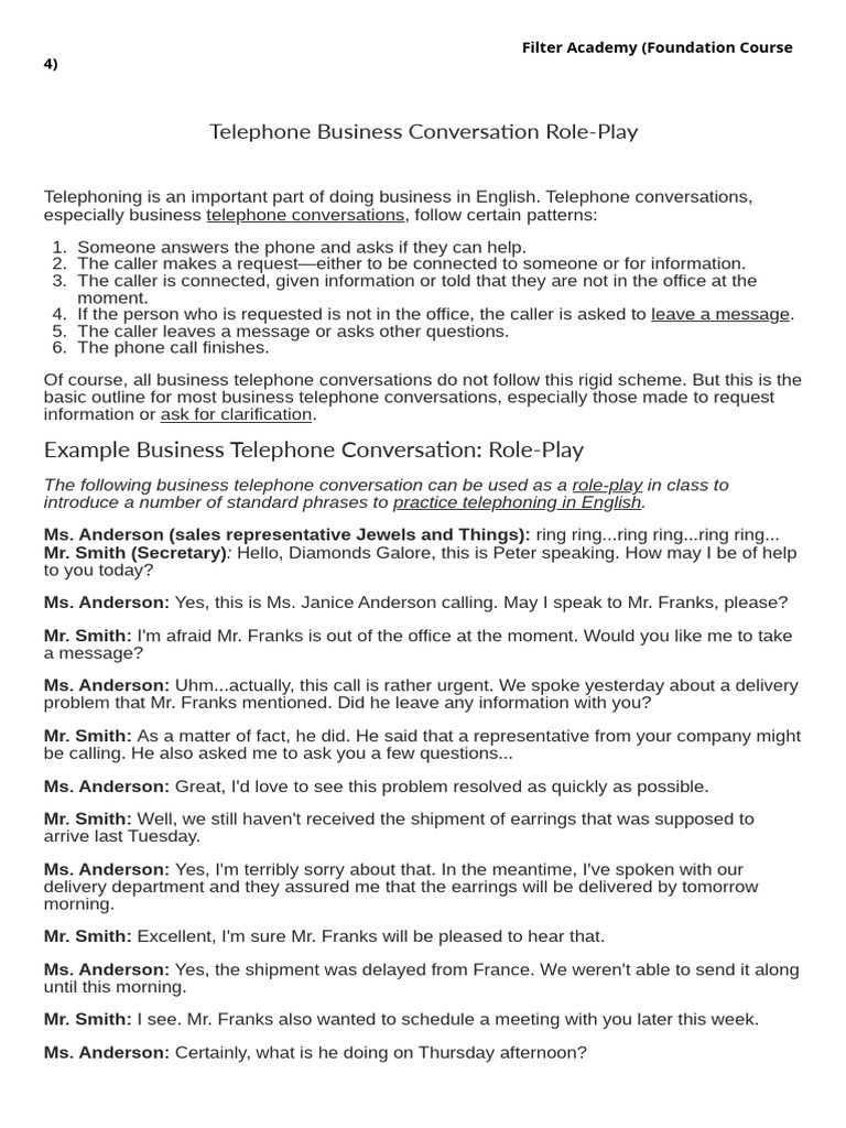 Business Telephone Conversation Role-Play | PDF | Communication