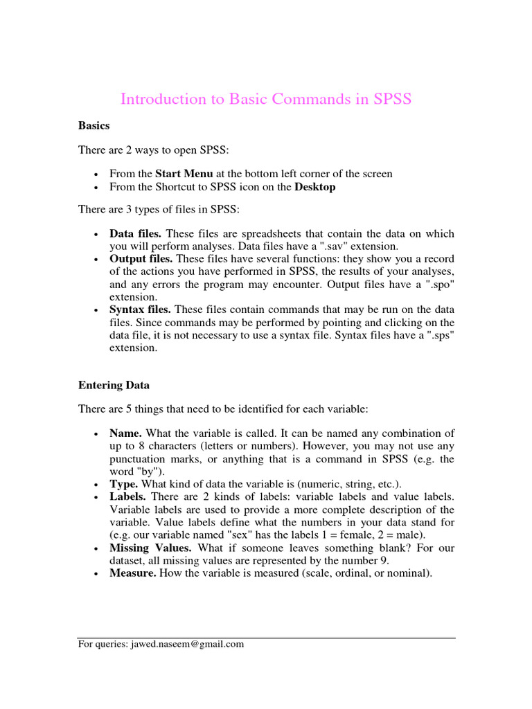 Basic Commands SPSS | PDF | Student's T Test | Statistical Significance