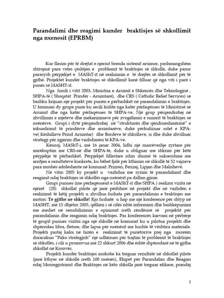 Parandalimi Dhe Reagimi Kunder Braktisjes Se Shkollimit Nga Nxenesit ...