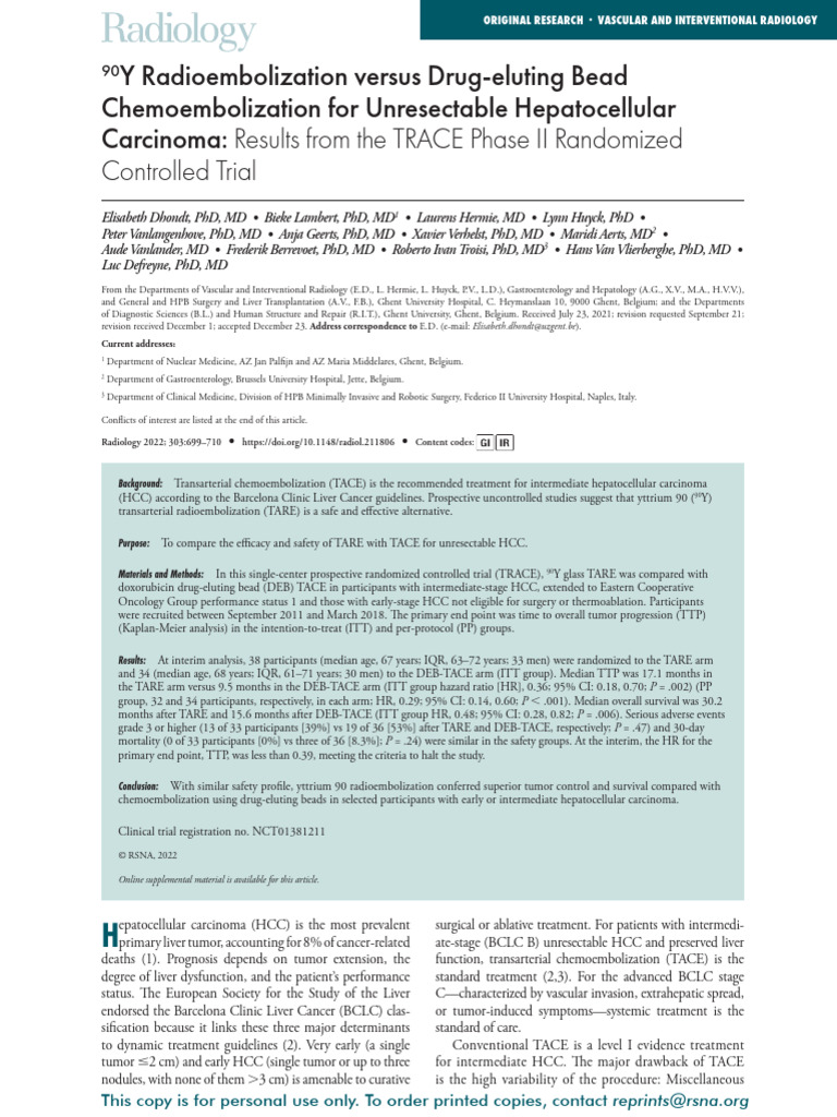 Dhondt Et Al 2022 90y Radioembolization Versus Drug Eluting Bead Chemoembolization For ...