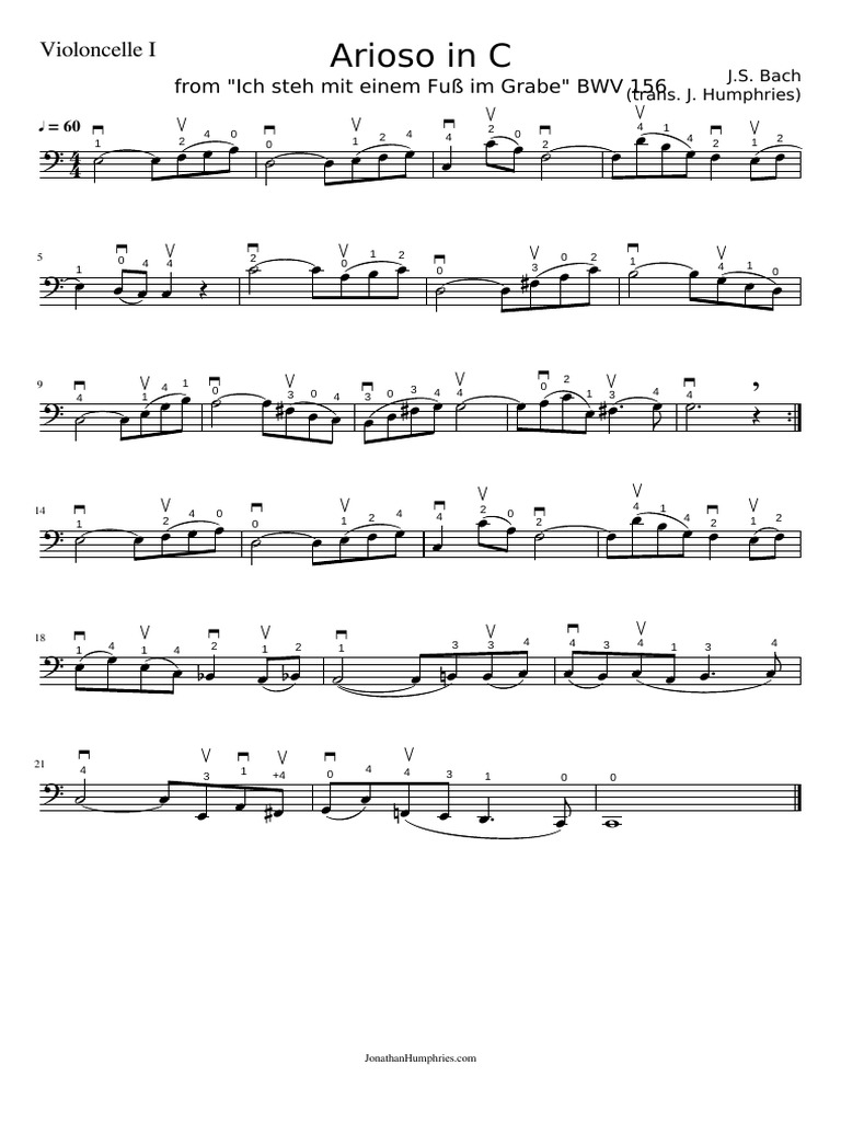 J.S.Bach - ARIOSO in C Dur BWV 156 - Violoncelle Solo | PDF