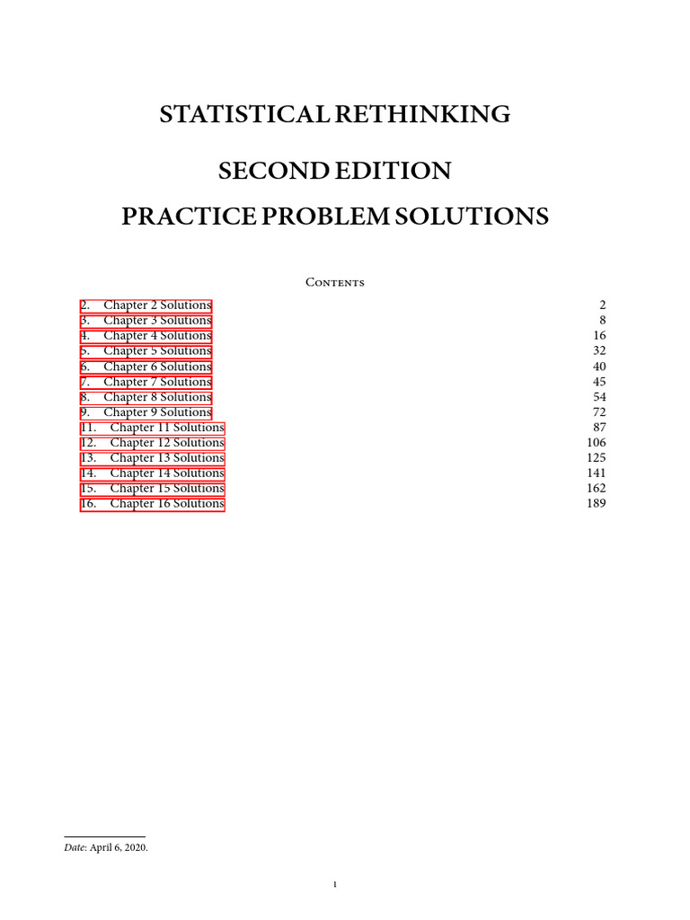 Richard McElreath - Solutions Manual For Statistical Rethinking (2020) | PDF | Probability ...