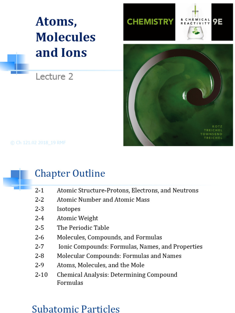 Lecture 2 Atoms Molecules and Ions | PDF | Ion | Isotope