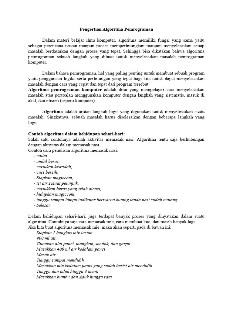 Pengertian Algoritma Pemrograman | PDF | Metode & Bahan Ajar | Teknologi & Rekayasa
