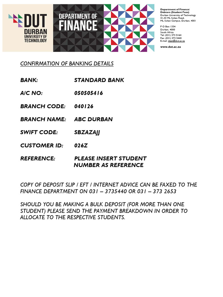 Dut Bank Details | PDF