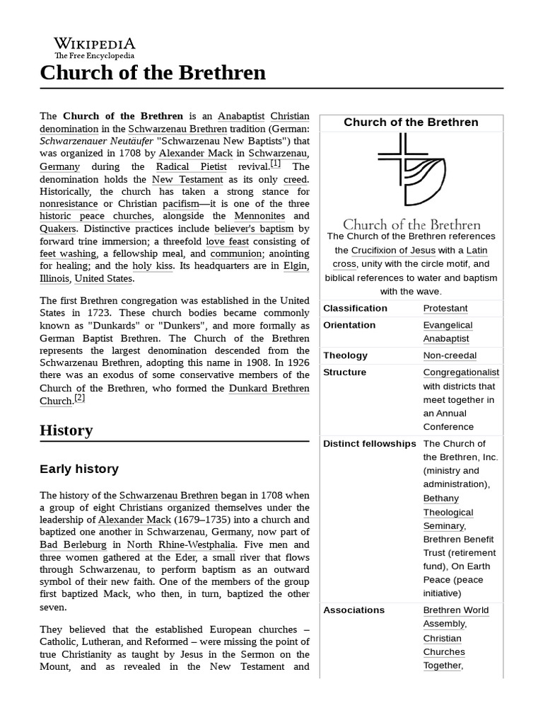 Church of The Brethren | PDF | Baptism | Christian Pacifism
