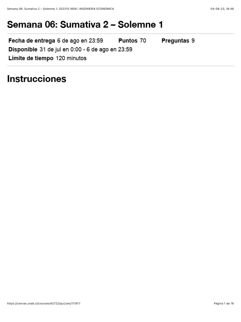 Semana 06 Sumativa 2 - Solemne 1 202315.1658 INGENIERÍA ECONÓMICA | PDF | Crédito | Finanzas y ...