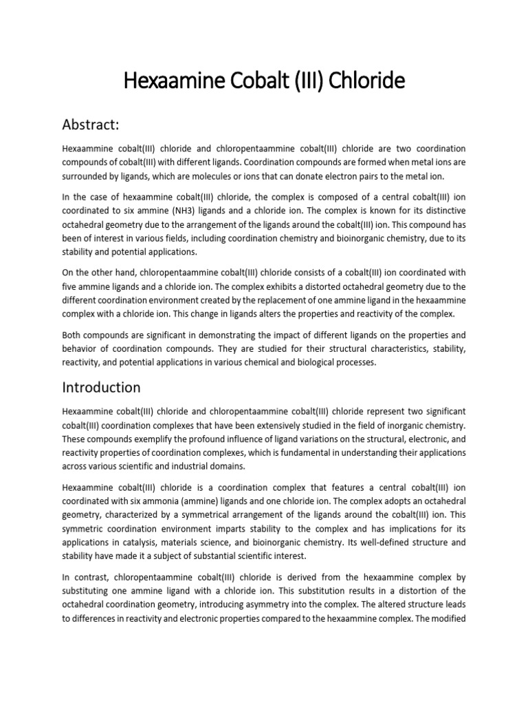 Cobalt(III) Coordination Complexes Explained | PDF | Coordination ...