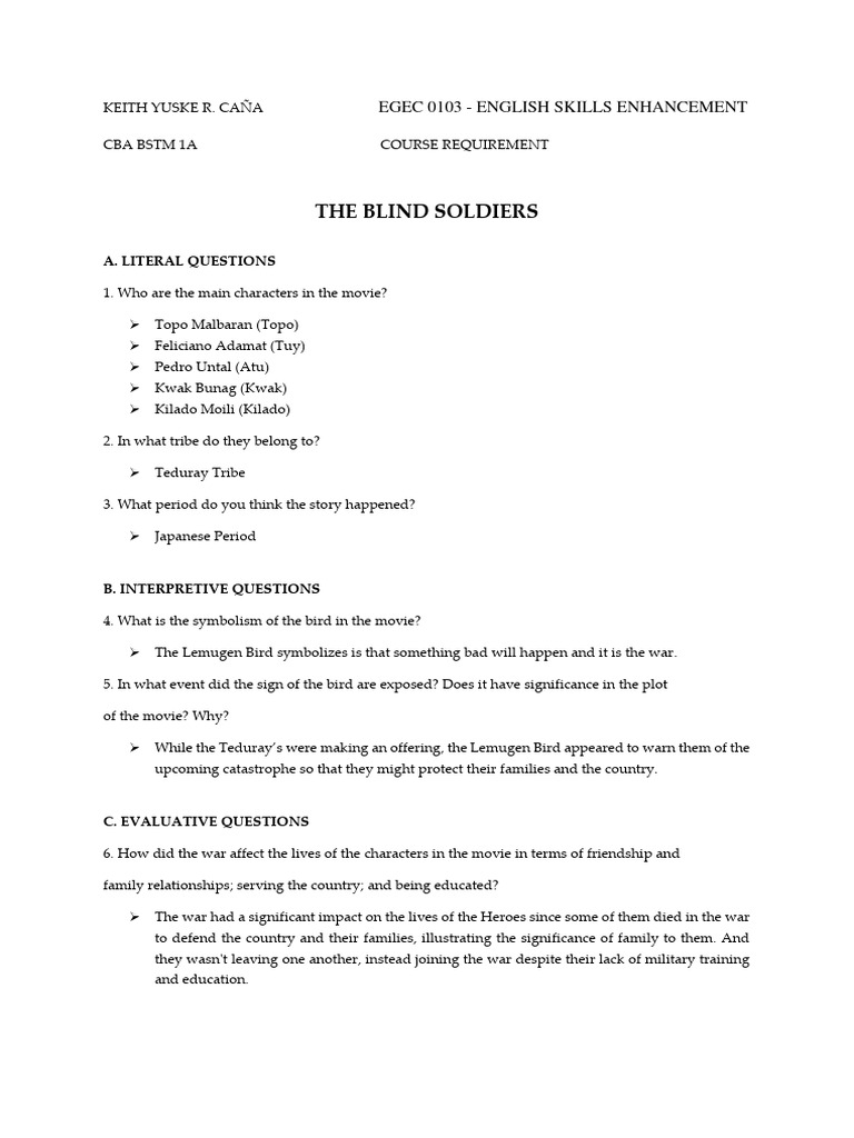 Keith Yuske R. Caña The Blind Soldiers | Download Free PDF | Human ...