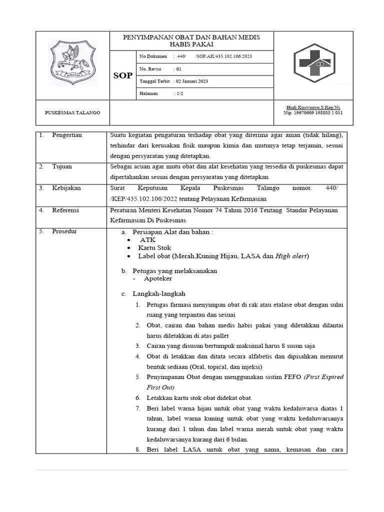 Sop Penyimpanan Obat New Format | PDF
