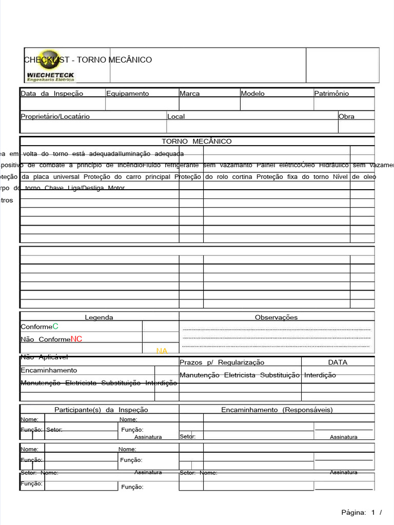 Check List Torno Mecanico | PDF
