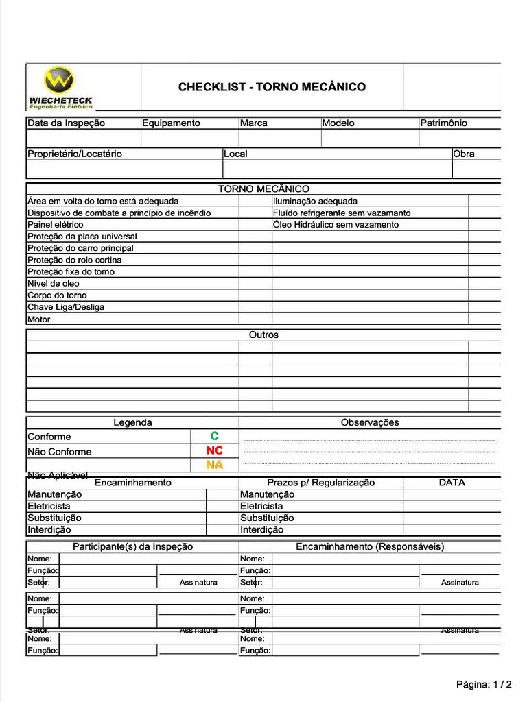 Check List Torno Mecanico | PDF | Bens manufaturados