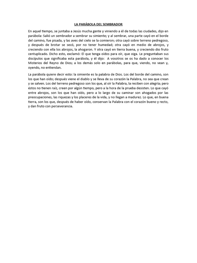 La Parábola Del Sembrador | PDF