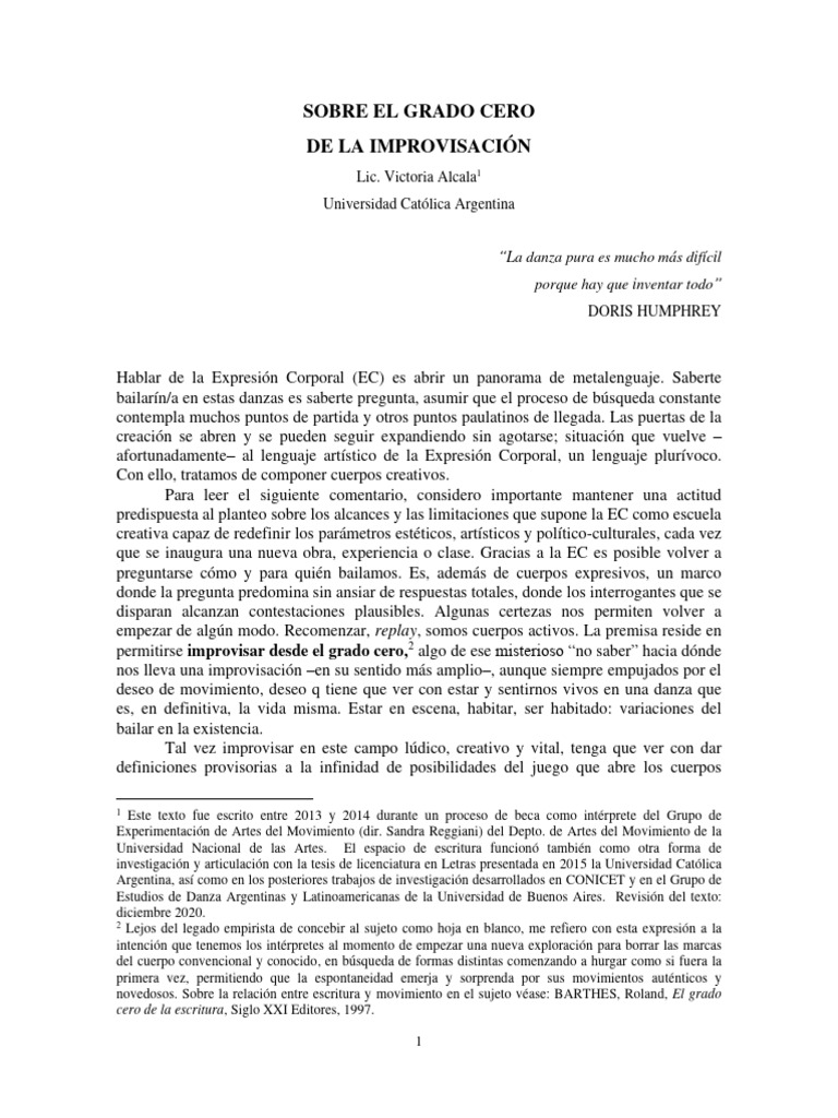 Sobre El Grado Cero de La Improvisacion | PDF | Bailes | Pensamiento