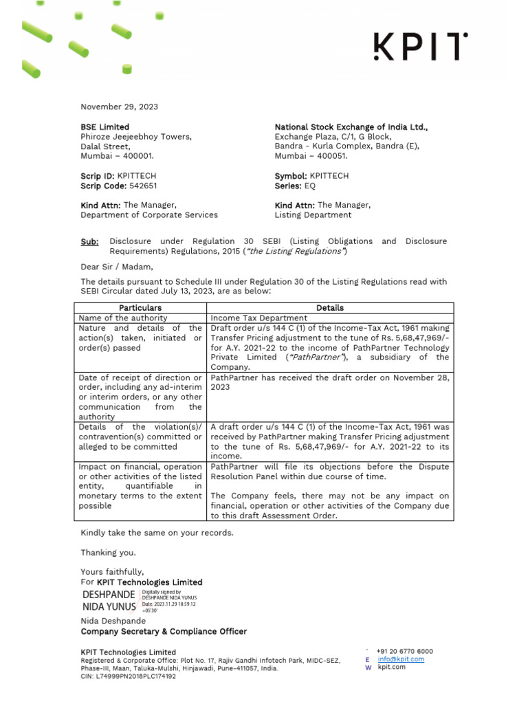 Deshpande Nida Yunus: KPIT Technologies Limited | PDF | Market (Economics) | Business