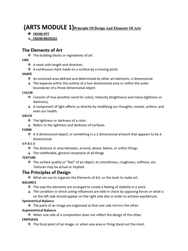 1st Quarter ARTS Reviewer | PDF | Impressionism | Composition (Visual Arts)