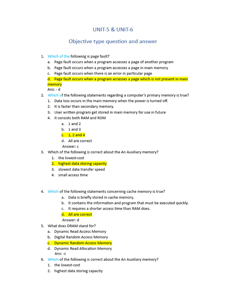 Practice Set Questions of Unit-5 & Unit-6 Questions | PDF | Computer Data Storage | Random ...